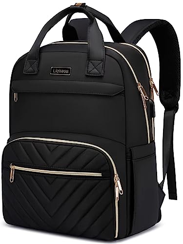 Lunch Backpack for Women, 15.6 inch Laptop Backpack with USB Port, Water Resistant Insulated Cooler Lunch Bag , Travel Work Laptop Bags with Lunch Box for College Work Pincic Camping Beaches, Black