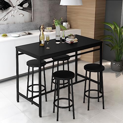 Lamerge Bar Table Set,Dining Table Set for 4, Kitchen Table and Chairs for 4,Bar Table with Stools, Bar Height Table and Chairs for Dining Room, Kitchen, Restaurant and Living Room, 47in, Black