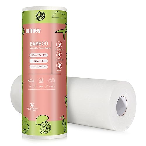 Luiruey Reusable Bamboo Paper Towels - 1Rolls Heavy Duty Reusable Washable -cleaning Towel Washable and Recycled Kitchen Roll, Zero Waste Products, Durable