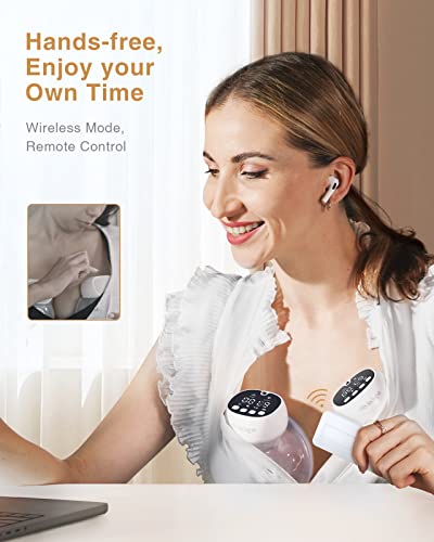 LABIGO Hands-Free Breast Pump, Wearable Breast Pump of Longest Battery Life, Remote Control, and LCD Display, Double Portable Electric Breast Pump with 3 Modes & 9 Levels, 24mm & 27mm Flange, 2 Pack