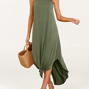 ANRABESS Women's Summer Casual Halter Neck Sundress Sleeveless Split Maxi Long Beach Dress with Pockets 991ganlanlv-M Olive