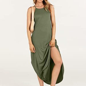 ANRABESS Women's Summer Casual Halter Neck Sundress Sleeveless Split Maxi Long Beach Dress with Pockets 991ganlanlv-M Olive