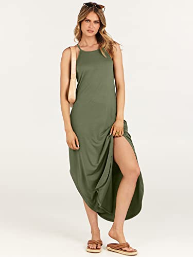 ANRABESS Women's Summer Casual Halter Neck Sundress Sleeveless Split Maxi Long Beach Dress with Pockets 991ganlanlv-M Olive