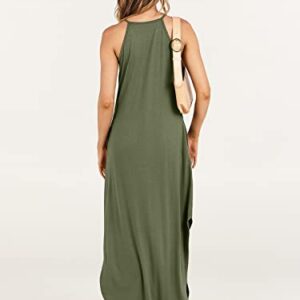 ANRABESS Women's Summer Casual Halter Neck Sundress Sleeveless Split Maxi Long Beach Dress with Pockets 991ganlanlv-M Olive