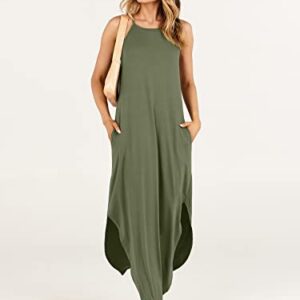 ANRABESS Women's Summer Casual Halter Neck Sundress Sleeveless Split Maxi Long Beach Dress with Pockets 991ganlanlv-M Olive