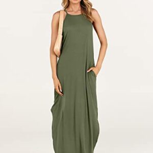 ANRABESS Women's Summer Casual Halter Neck Sundress Sleeveless Split Maxi Long Beach Dress with Pockets 991ganlanlv-M Olive