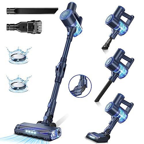 PRETTYCARE Cordless Vacuum Cleaner, 6 in 1 Lightweight Stick Vacuum Self-Standing with Powerful Suction, 180° Bendable Wand Rechargeable Cordless Vacuum for Hardwood Floor Pet Hair