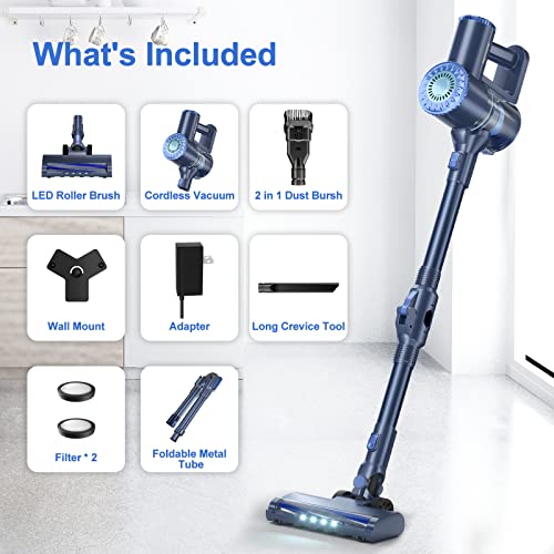 PRETTYCARE Cordless Vacuum Cleaner, 6 in 1 Lightweight Stick Vacuum Self-Standing with Powerful Suction, 180° Bendable Wand Rechargeable Cordless Vacuum for Hardwood Floor Pet Hair