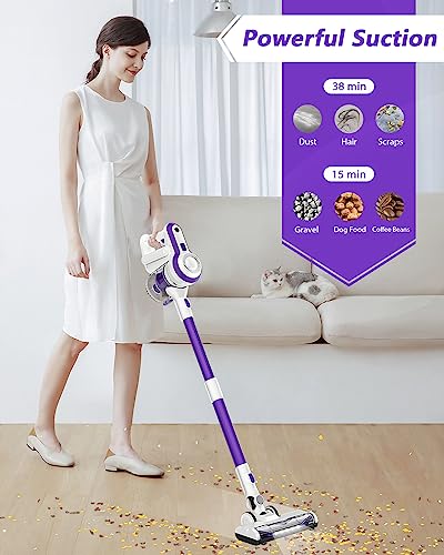 Micol Cordless Vacuum Cleaner, 6-in-1 Lightweight Stick Vacuum, 2 Modes of Powerful Suction, Maximum 38 Mins Runtime, Removable Battery, Household Vacuum Cleaner for Home Hard Floor Pet Hair Carpet