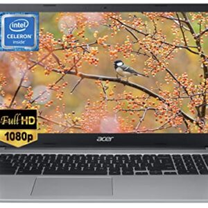 Acer 2023 Flagship Chromebook 15.6/'' FHD 1080p IPS Touchscreen,Intel Celeron N4000 (Up to 2.6GHz),4GB RAM,32GB eMMC,HD Webcam,Gigabit WiFi,12+ Hours Battery,Chrome OS,w/MarxsolCables,Silver