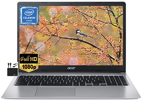 Acer 2023 Flagship Chromebook 15.6/'' FHD 1080p IPS Touchscreen,Intel Celeron N4000 (Up to 2.6GHz),4GB RAM,32GB eMMC,HD Webcam,Gigabit WiFi,12+ Hours Battery,Chrome OS,w/MarxsolCables,Silver