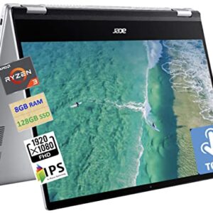 acer 2023 Newest Spin 514 2-in-1 Convertible Chromebook,AMD Ryzen 3 3250C (Up to 3.5GHz),14/'' FHD IPS Touchscreen,8GB RAM,128GB eMMC,WiFi,Backlit Keyboard,12+ Hours,Chrome OS +MarxsolCables,Silver