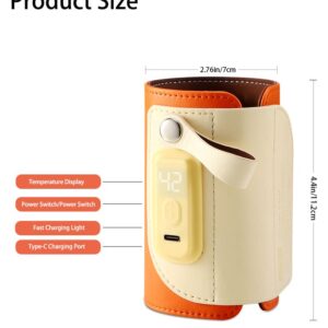 Portable Bottle Warmer, Baby Bottle Warmer, USB Breast Milk Bottle Heater with LCD Display, 5 Adjustable Levels, Bottle Warmer on The Go for Milk, Breastmilk, Water