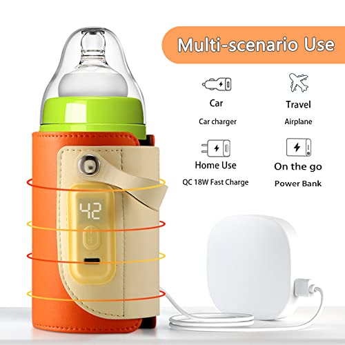 Portable Bottle Warmer, Baby Bottle Warmer, USB Breast Milk Bottle Heater with LCD Display, 5 Adjustable Levels, Bottle Warmer on The Go for Milk, Breastmilk, Water