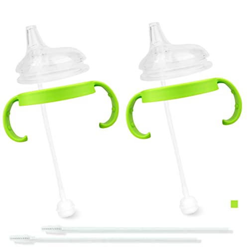 2-Packs Sippy Cup Conversion Set for Comotomo Baby Bottles with Bottle Handles,Weighted Straw and Straw Cleaning Brush Fits 5 Ounce & 8 Ounce Bottles(Sippy Spout, Green)