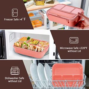 QQKO Bento Box Adult Lunch Box, Lunch Containers for Adults, 1200 ML Food Container With 4 Compartments, Including 4 Muffin Cups, Utensils Set, Sauce Jar, Leak-Proof, Microwave, Dishwasher Safe, Pink