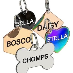 Dr. Fremont's Stainless Steel Custom Pet ID Personalized Engraved Identification Cat and Dog Tags with Custom Text, Many Shapes Including Bone, Heart, Circle (Gold Stainless Steel, Large Bone)