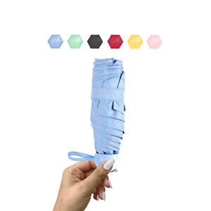 alfrotey mini folding travel umbrella for rain with anti-uv protection lightweight small compact umbrella for backpack and purse ideal travel umbrella for women and girls (light blue, s)