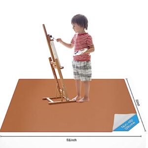 Splat Mat for Under High Chair, 51in PU Waterproof Dirt-Proof Anti-Slip High Chair Mat, Washable Multipurpose Splash Mat Floor Protector Tablecloth Portable Picnic Mat (Brown)