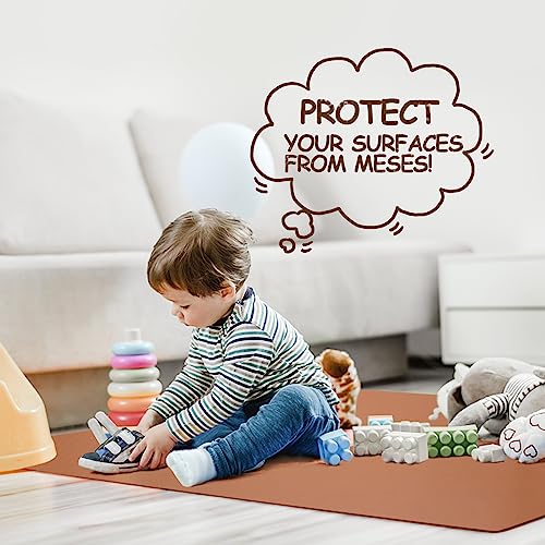 Splat Mat for Under High Chair, 51in PU Waterproof Dirt-Proof Anti-Slip High Chair Mat, Washable Multipurpose Splash Mat Floor Protector Tablecloth Portable Picnic Mat (Brown)