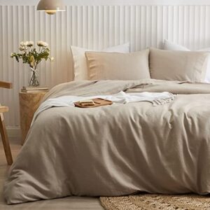 hybd linen duvet cover queen size-natural flax linen bedding 3 pieces with zipper closure, durable and breathable linen duvet cover set 1 duvet cover +2 pillowcases (queen, linen)