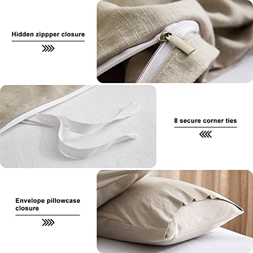 HYBD Linen Duvet Cover Queen Size-Natural Flax Linen Bedding 3 Pieces with Zipper Closure, Durable and Breathable Linen Duvet Cover Set 1 Duvet Cover +2 Pillowcases (Queen, Linen)