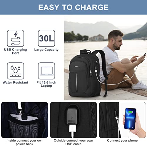 MOMUVO Backpack for Men, Lightweight School Backpack for Teen Boys Students, Large Bookbags 15.6 inch Laptop Bag with USB Charging port for College Business Travel, Black