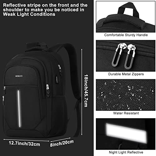 MOMUVO Backpack for Men, Lightweight School Backpack for Teen Boys Students, Large Bookbags 15.6 inch Laptop Bag with USB Charging port for College Business Travel, Black