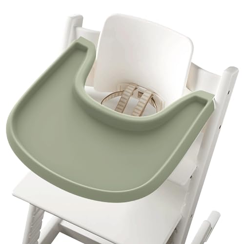 Full Cover High Chair Placemat for Stokke Tripp Trapp Baby High Chair, Silicone Placemats, High Chair Tray Finger Foods Placemat for Boys and Girls, Babies, Toddlers (Sage)