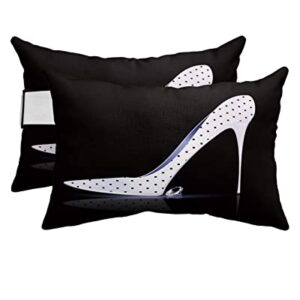 HilariousM High Heels Shoes Diamond Outdoor Pillows for Chaise Lounge Chair, White Black Waterproof Lumbar Head Support Pillow with Adjustable Elastic Band for Pool Patio Furniture Decorative