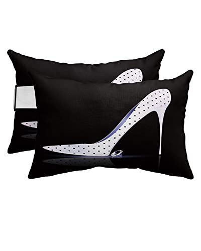 HilariousM High Heels Shoes Diamond Outdoor Pillows for Chaise Lounge Chair, White Black Waterproof Lumbar Head Support Pillow with Adjustable Elastic Band for Pool Patio Furniture Decorative