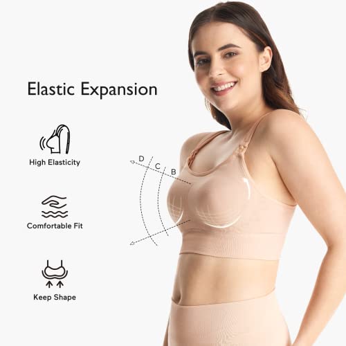 Momcozy Lycra Pumping Bra Hands Free with Fixed Padding for Good Shaping, Comfortable Support Pumping and Nursing Bra in One, Seamless Maternity Breast Pump Bra & Maternity Bra