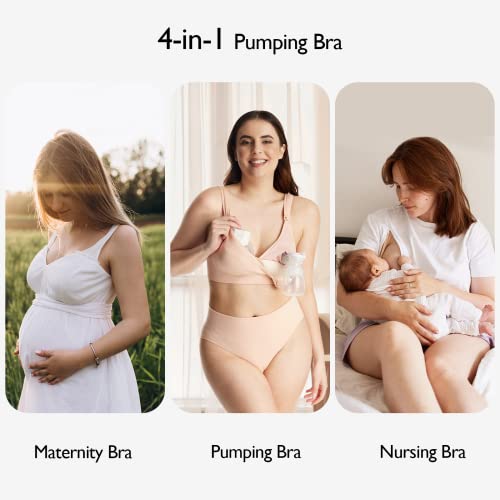 Momcozy Lycra Pumping Bra Hands Free with Fixed Padding for Good Shaping, Comfortable Support Pumping and Nursing Bra in One, Seamless Maternity Breast Pump Bra & Maternity Bra