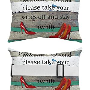 HilariousM Rustic Country Style Wooden Outdoor Pillows for Chaise Lounge Chair, Red High Heels Waterproof Lumbar Head Support Pillow with Adjustable Elastic Band for Pool Patio Furniture Decorative