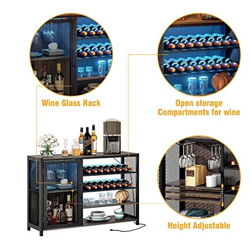 WASAGUN Liquor Cabinet Bar for Home, Wine Bar Cabinet with RGB LED Lights Outlet, Bar Table Home Mini Bar Coffee Bar