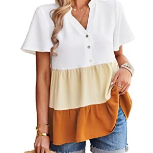 Button Down Shirts for Women Loose Fit Womens Summer Blouses Loose Tunic Flowy Tops Orange M