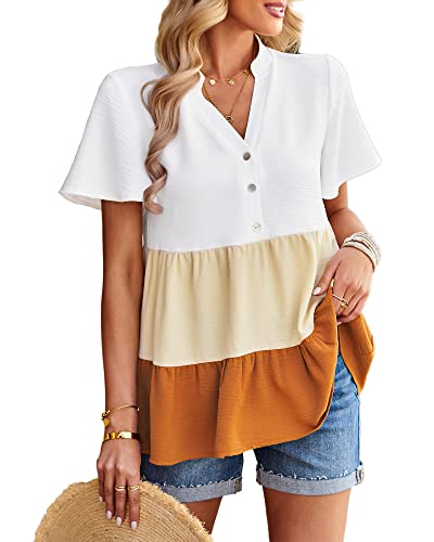 Button Down Shirts for Women Loose Fit Womens Summer Blouses Loose Tunic Flowy Tops Orange M