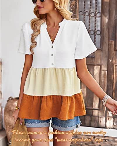 Button Down Shirts for Women Loose Fit Womens Summer Blouses Loose Tunic Flowy Tops Orange M