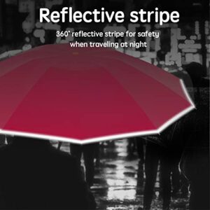 RainBOSS Automatic Travel Umbrella with 10 Ribs, Large Windproof Umbrellas for Rain & Sun, Compact Folding Inverted Umbrella with Reflective Stripe, Wine red