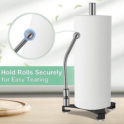 Paper Towel Holder Stand for Kitchen,Upgraded Countertop freestanding Paper Roll Holder for Kitchen Bathroom Outdoor, Flexible Tension Arm Weighted Base Suction Cups for Stability,Easy One Hand Tear