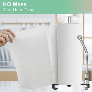 Paper Towel Holder Stand for Kitchen,Upgraded Countertop freestanding Paper Roll Holder for Kitchen Bathroom Outdoor, Flexible Tension Arm Weighted Base Suction Cups for Stability,Easy One Hand Tear