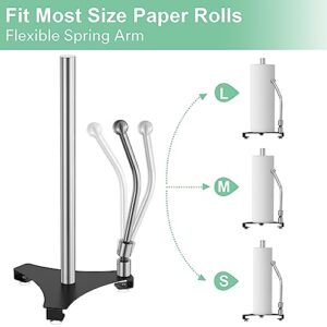 Paper Towel Holder Stand for Kitchen,Upgraded Countertop freestanding Paper Roll Holder for Kitchen Bathroom Outdoor, Flexible Tension Arm Weighted Base Suction Cups for Stability,Easy One Hand Tear