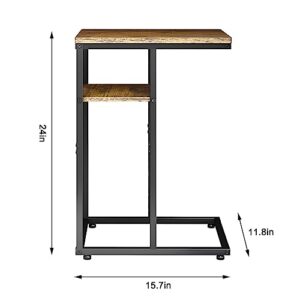 Fixwal End Table, C Shaped, Small Beside Table, Laptop Table, Side Table for Couch and Bed, Rustic Vintage Style, Bedside Table