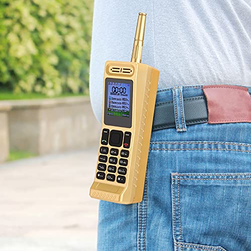 ariarly Retro Brick Shape Mobile Phone, W2 Unlocked Big Button Cellphone 2G Retro Bluetooth Cell Phone 1.77in Screen 4800mAh Power Bank Support Four Card Four Standby (Gold)