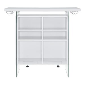 Pemberly Row 47.25" W Contemporary Wood Bar Unit in Gloss White/Clear