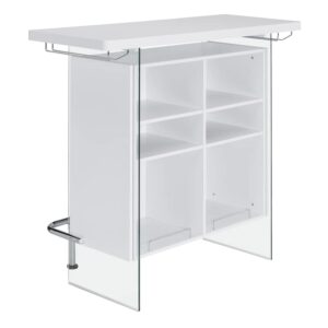 Pemberly Row 47.25" W Contemporary Wood Bar Unit in Gloss White/Clear