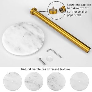 HESHIBI Paper Towel Holder Countertop with 7" Weighted White Marble Base - Modern Free Standing Paper Roll Holder, Brushed Gold Stainless Steel Stand Paper Towel Holder for Kitchen and Bathroom