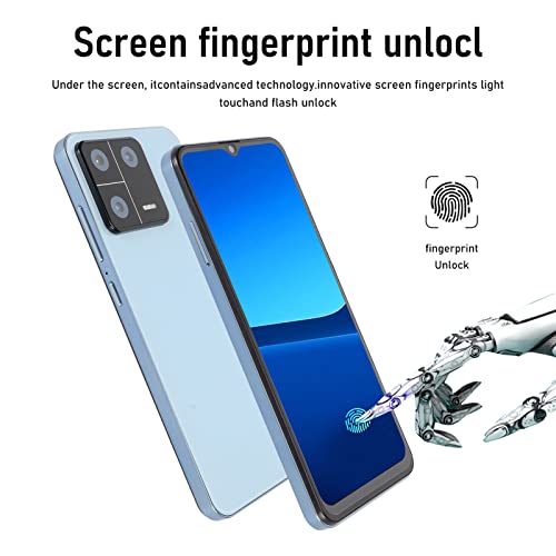 Dilwe M13 Unlocked Cellphone, 6.53in HD Screen Smartphone, 4G 5GWIFI Dual SIM Slots Mobile Phone, 6GB RAM 128GB ROM, Face Unlocking Mobile Phone for Android 12, M13-Blue, (Dilwe5pfckbais7)