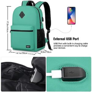 YAMTION School Backpack for Teens,Green Bookbag Classic Backpack with USB Port for High School College Students