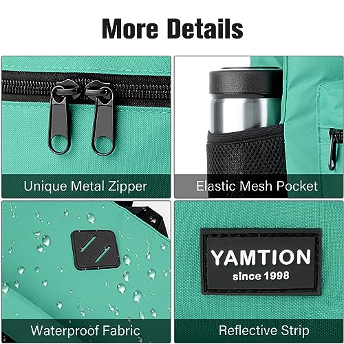 YAMTION School Backpack for Teens,Green Bookbag Classic Backpack with USB Port for High School College Students